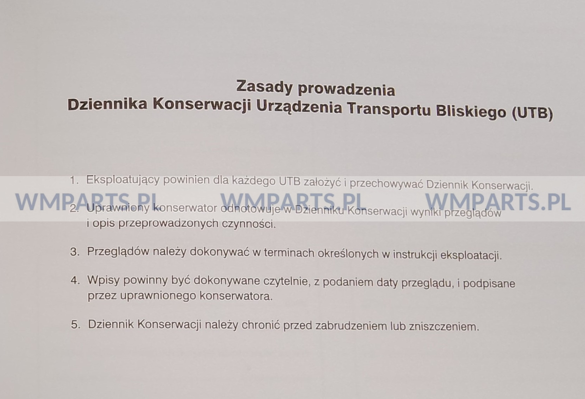 Dziennik konserwacji Urządzenia Transportu Bliskiego UTB nowe wydanie ...